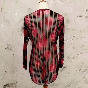 Kaktus | Tops | Kaktus Red Black Sheer Long Sleeve Tunic Top | Poshmark